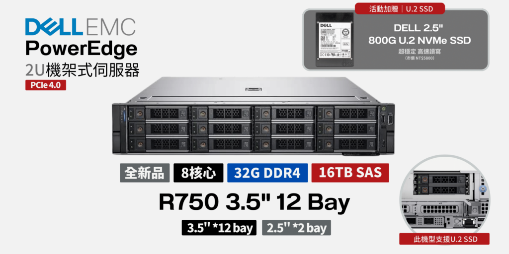 Dell EMC PowerEdge R750 3.5" 12-bay 機架式伺服器主機2U - OSSLab
